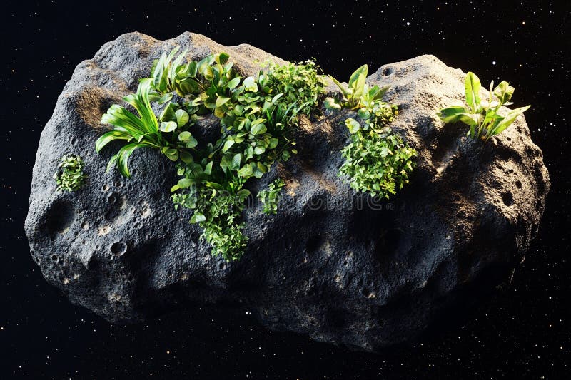 Rocky Asteroid with Vibrant Plant Life Thriving in Outer Space ...