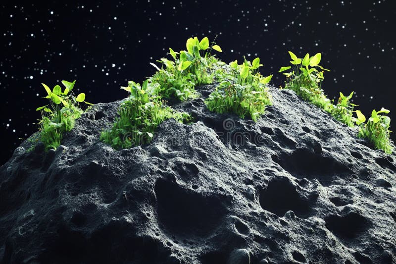 Rocky Asteroid with Vibrant Plant Life Thriving in Outer Space ...