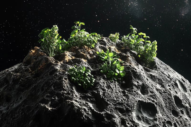 Rocky Asteroid with Vibrant Plant Life Thriving in Outer Space ...