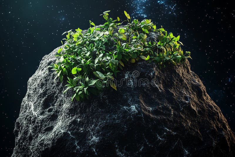 Rocky Asteroid with Vibrant Plant Life Thriving in Outer Space ...
