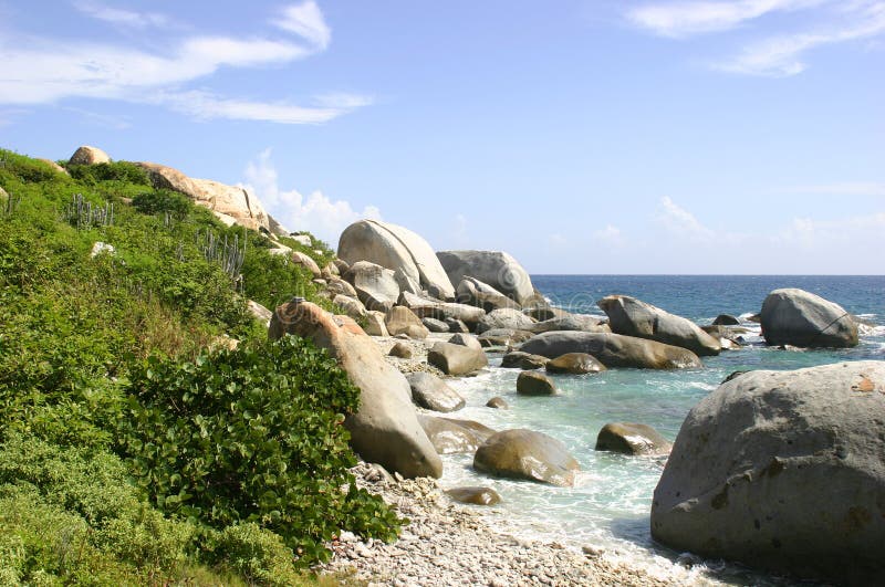 The Baths Beach Virgin Gorda Stock Photo - Image of ocean, deserted ...