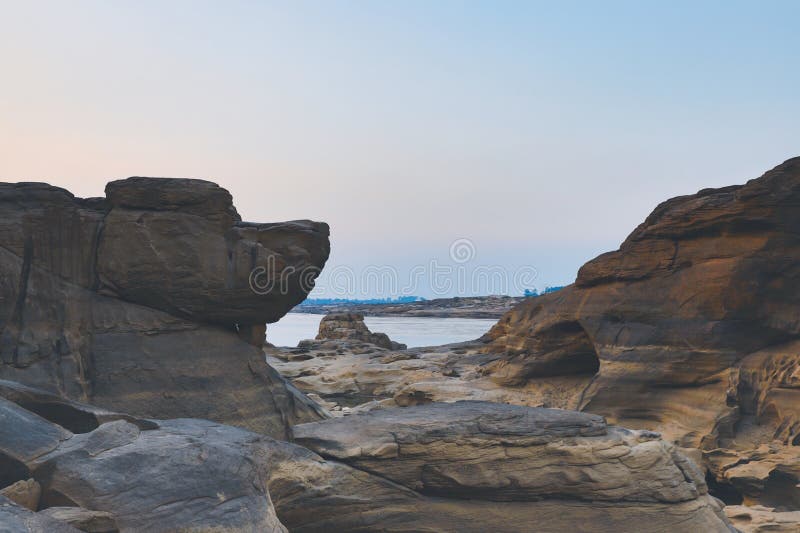 Rocky Beach with Blue Sky Background at Sam Phan Boke, Ubon Ratchathani ...