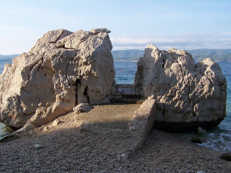 Rocky beach in Croatia stock photo. Image of rocks, blue - 59079836