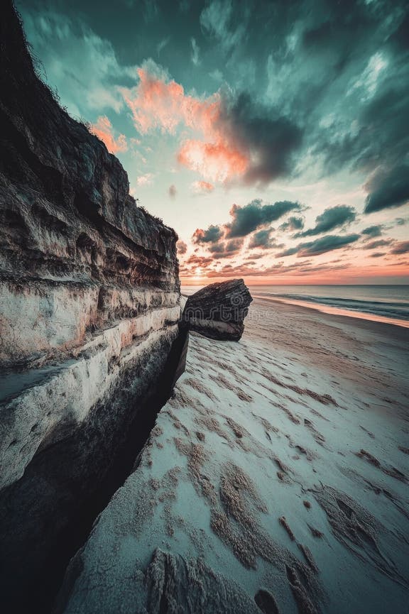 A Rocky Beach with a Large Rock in the Foreground Stock Image - Image ...