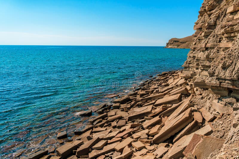 A Rocky Beach Made of Natural Rectangular Stones in the Crimea, a ...