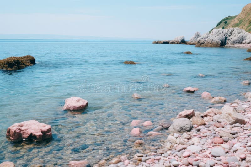 A Rocky Beach with Pink Rocks and Water Stock Illustration ...