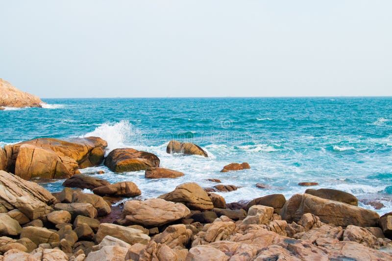 Rocky Beach at Shek-O Hong Kong Stock Image - Image of waves, rocks ...