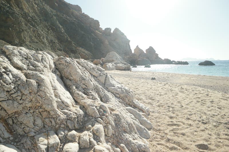 Rocky Beach with a View of Rock and Sea. Stock Image - Image of summer ...