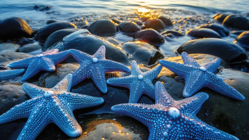 Rocky blue starfish stock illustration. Illustration of scenic - 327676139