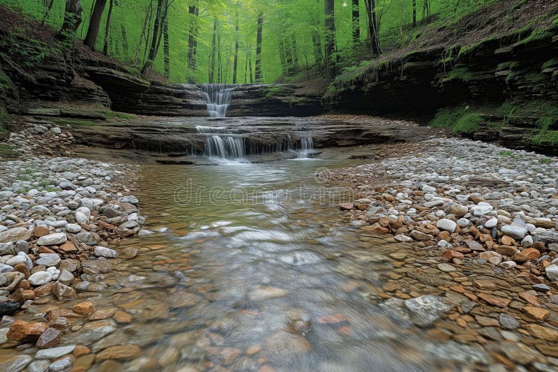 Rocky Canyon of a Mountain Stream in the Forest Stock Illustration ...