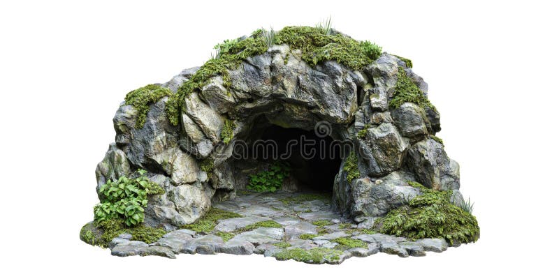 Rocky Cave Entrance Covered with Moss Isolated on Transparent ...