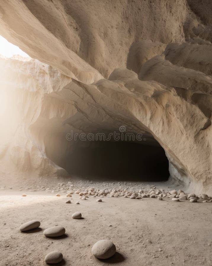 Rocky Cave Entrance with Pebbles on the Ground Under Natural Lighting ...