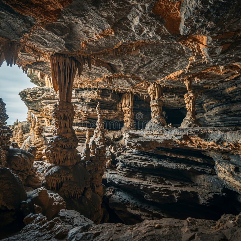 Rocky Cave Interior Featuring Stalactites and Stalagmites with ...
