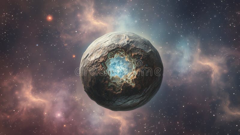 A Rocky Celestial Body with a Glowing Core Stock Illustration ...