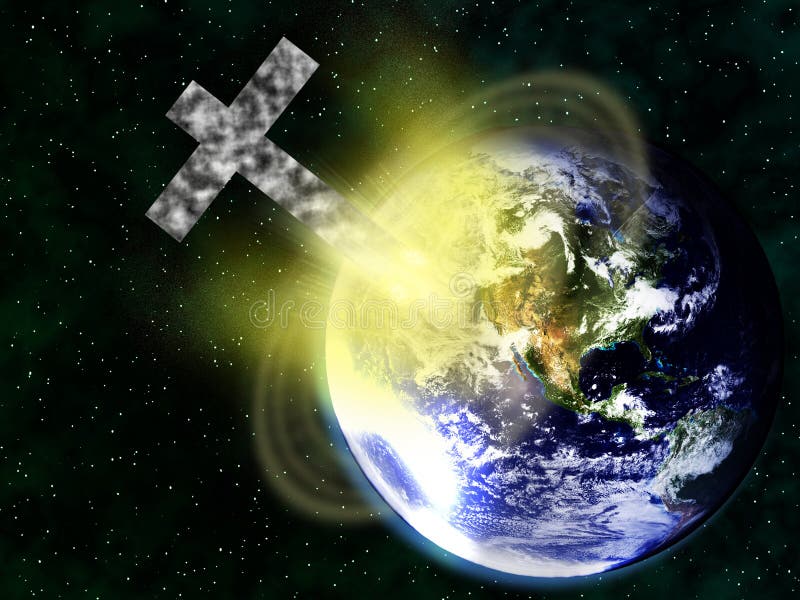 Rocky Christian Cross Colliding with Earth Stock Photo - Image of crash ...