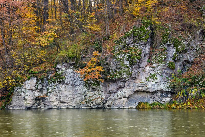 Rocky Cliff Above the River in Autumn Forest Stock Image - Image of ...