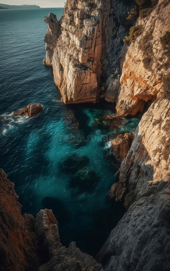 Rocky Cliff and Blue Sea Captured from a Drone, Generative AI Stock ...
