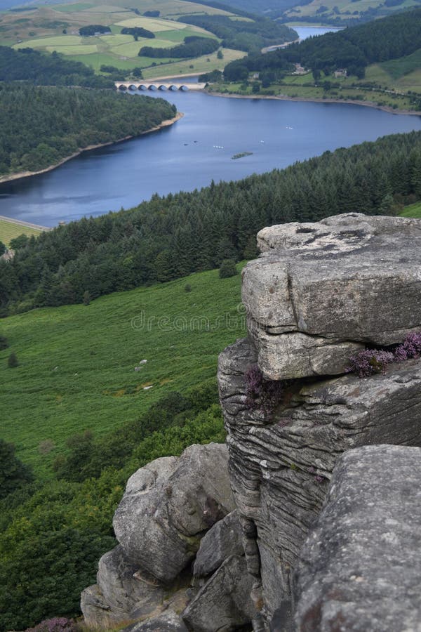 Rocky Cliff Overlooking the Wide River and Trees Stock Image - Image of ...