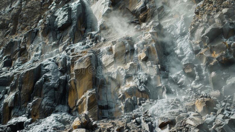 A Rocky Cliff with Rows of Fumaroles Creates a Dramatic Backdrop for ...