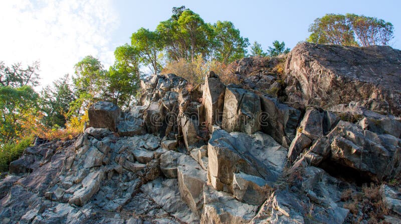 Rocky Cliff with Trees on the Top Stock Photo - Image of green, view ...