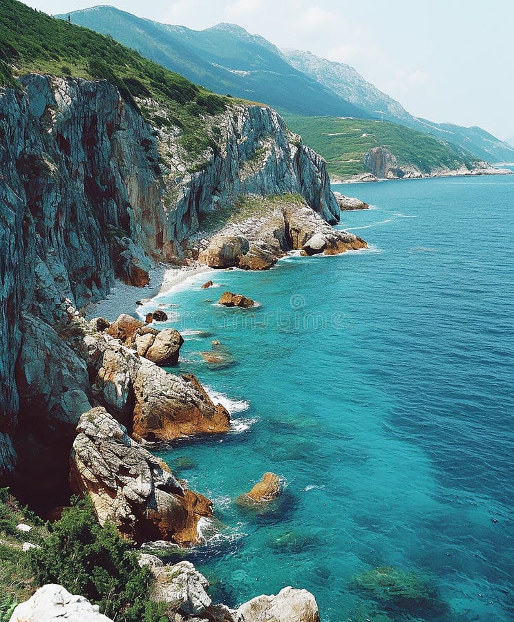 Rocky Cliffs and Rocky Beaches. AI Generative Stock Illustration ...