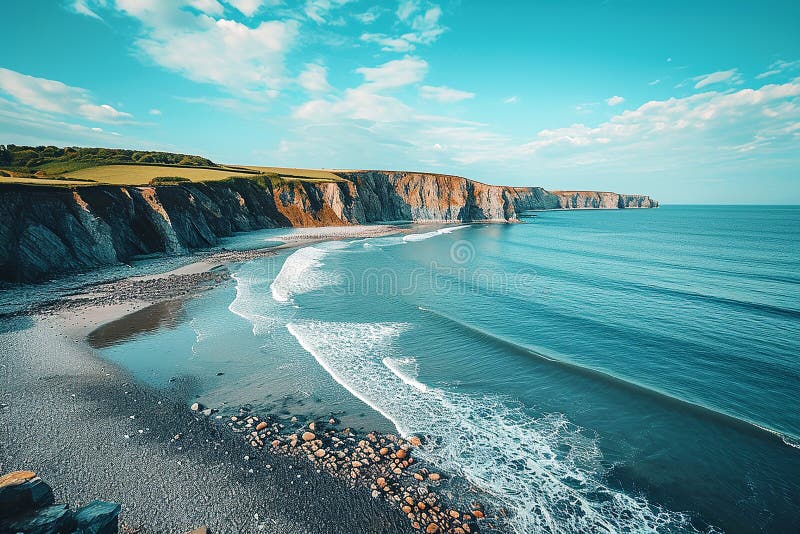 Rocky Cliffs and Rocky Beaches. AI Generative Stock Illustration ...