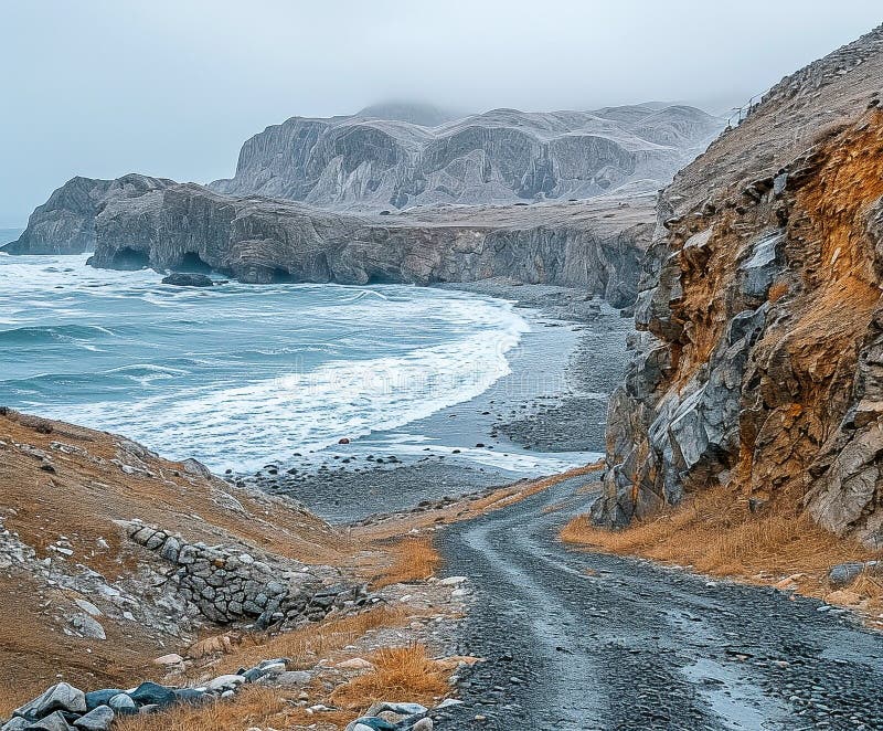 Rocky Cliffs and Rocky Beaches. AI Generative Stock Illustration ...