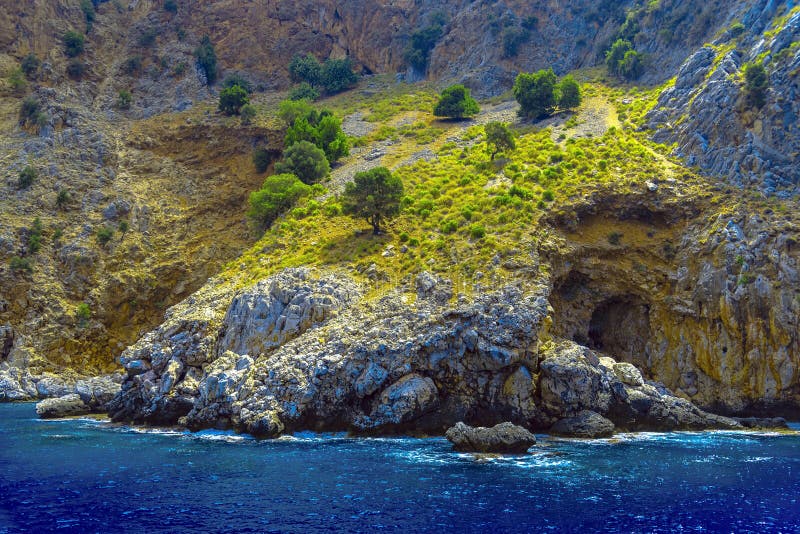 Rocky Cliffs Covered with Trees in Alanya Stock Photo - Image of rock ...