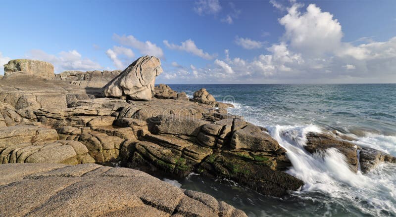 At the Rocky Coast in Britany, France Stock Photo - Image of waves ...