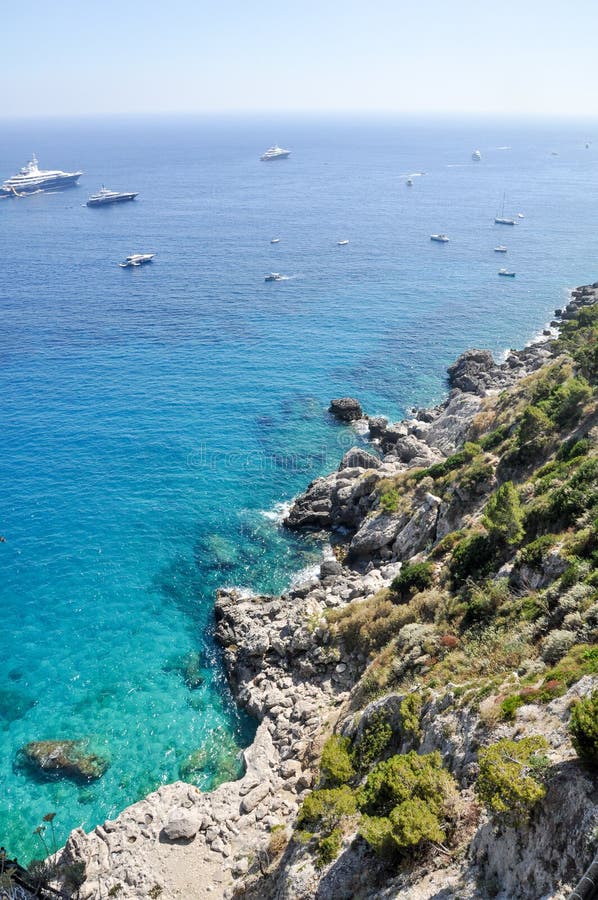 Rocky Coast and Clear Water Ocean View in Capri Stock Photo - Image of ...