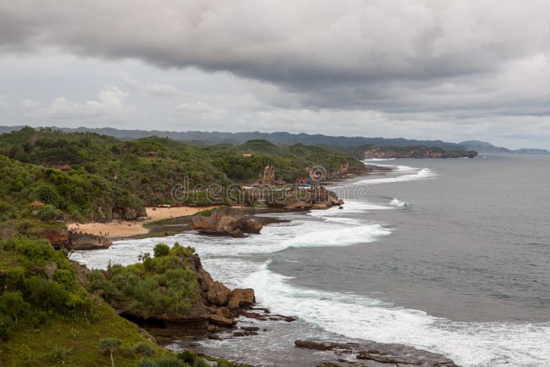Green Rocky Coast of Java Island on Sunny Day in. Stock Image - Image ...