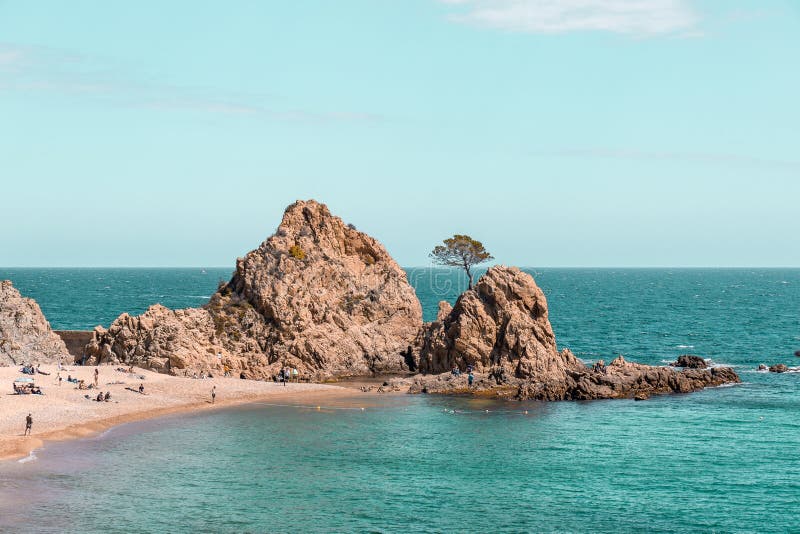 Rocky Coast Landscape with Beach and Sea. Summer on the Remote Beach ...