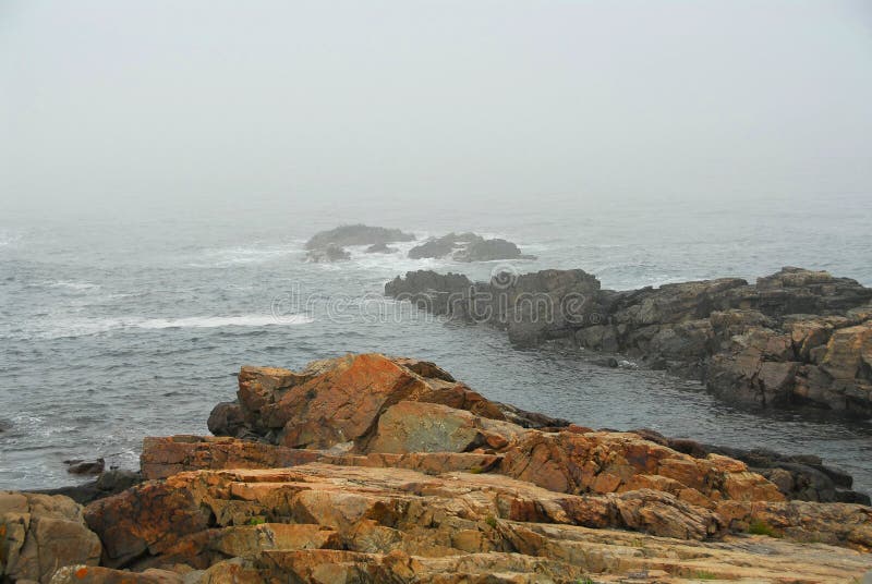 Foggy coast of Maine stock image. Image of crashing, cliffs - 968385