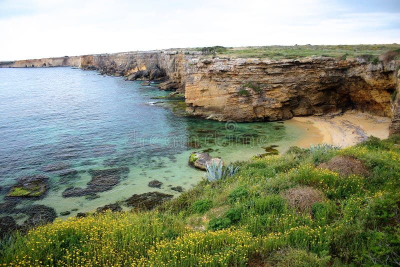 Rocky Coast with Sand Beach Stock Image - Image of sand, sicily: 16069113