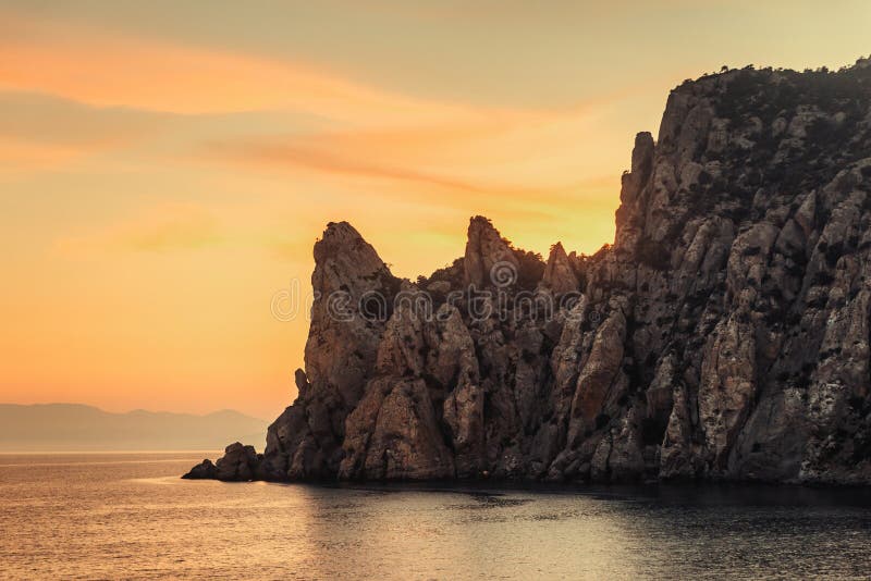 Rocky Coast by the Sea at Sunset Stock Image - Image of color, rock ...