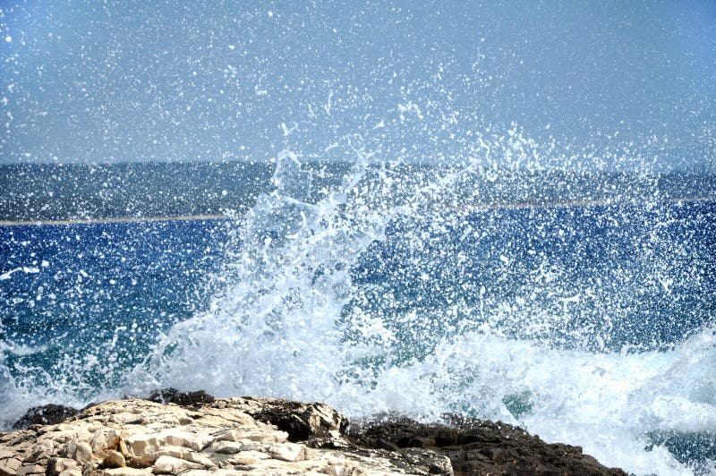 Rocky Coast with Splashing Waves Stock Image - Image of seascape ...
