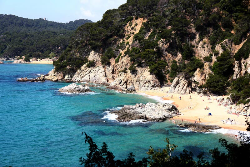 Rocky coast stock image. Image of lloret, sunbathing - 136105779