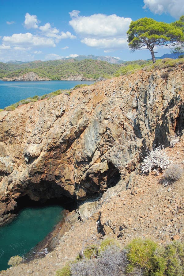 Rocky Coast. Yaniklar, Mugla, Turkey Stock Image - Image of green ...