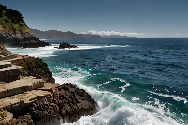 A Landscape of a Rocky Coastline and Ocean Stock Image - Image of ...