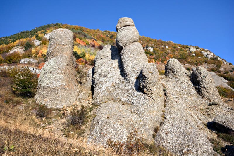Rocky Columns in Crimea Mountains.Wild Landscape. Stock Photo - Image ...
