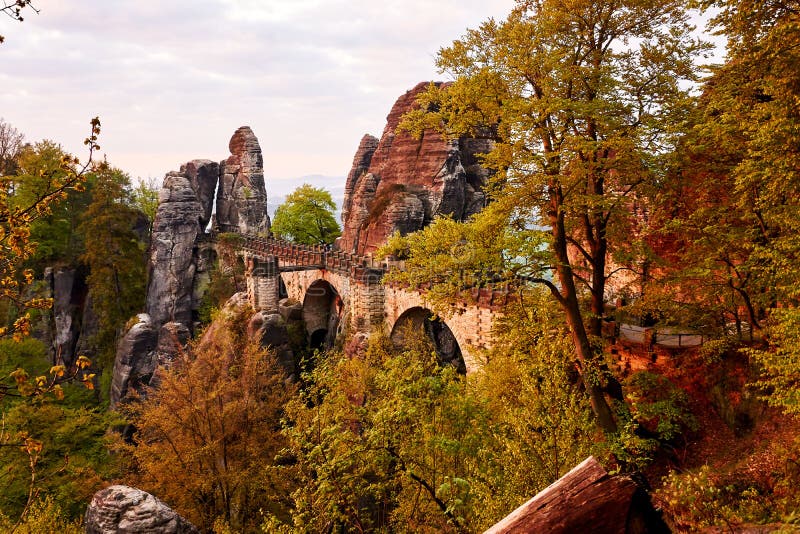 Rocky Countryside in Saxony Bastei and Elbe Stock Photo - Image of ...