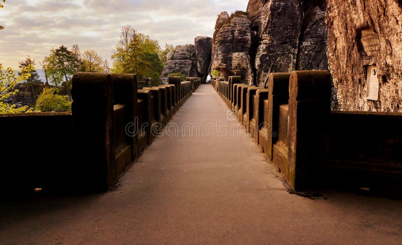 Rocky Countryside in Saxony Bastei and Elbe Stock Image - Image of bark ...