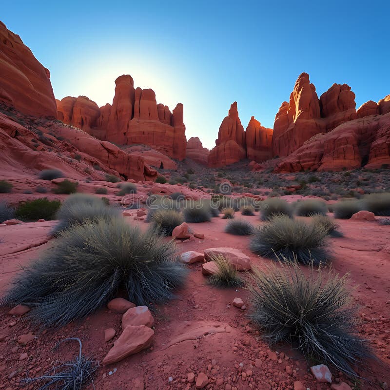 Rocky Desert with Golden Sandstone Formations Stock Illustration ...