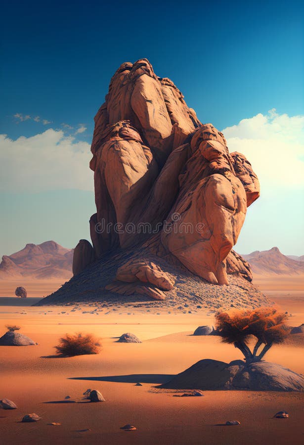 Rocky Desert Landscape. 3D Rendering, 3D Illustration Stock ...