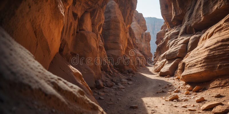 A Rocky Desert with Narrow Canyons and Hidden Caves. Stock Photo ...