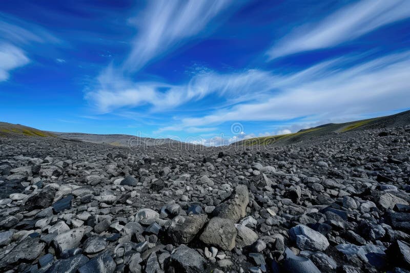 A Rocky Field with a Blue Sky in the Background Stock Photo - Image of ...
