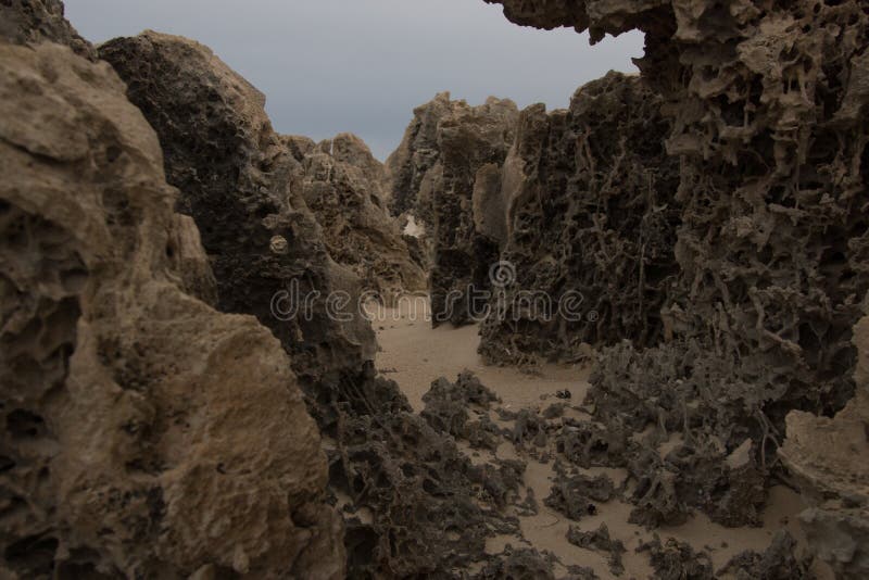 Rocky Formations at the Beach Stock Photo - Image of formations, sand ...