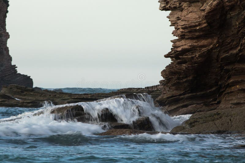 Rocky Frame, Cliffs of Atlantic Ocean with Waves, Abstract Background ...