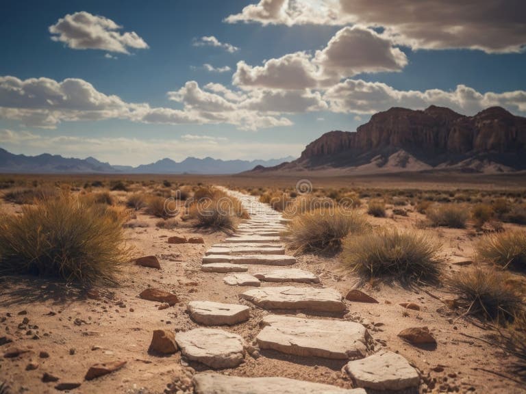 Rocky Hiking Path in the Desert with a Blue Sky Split by Incoming ...
