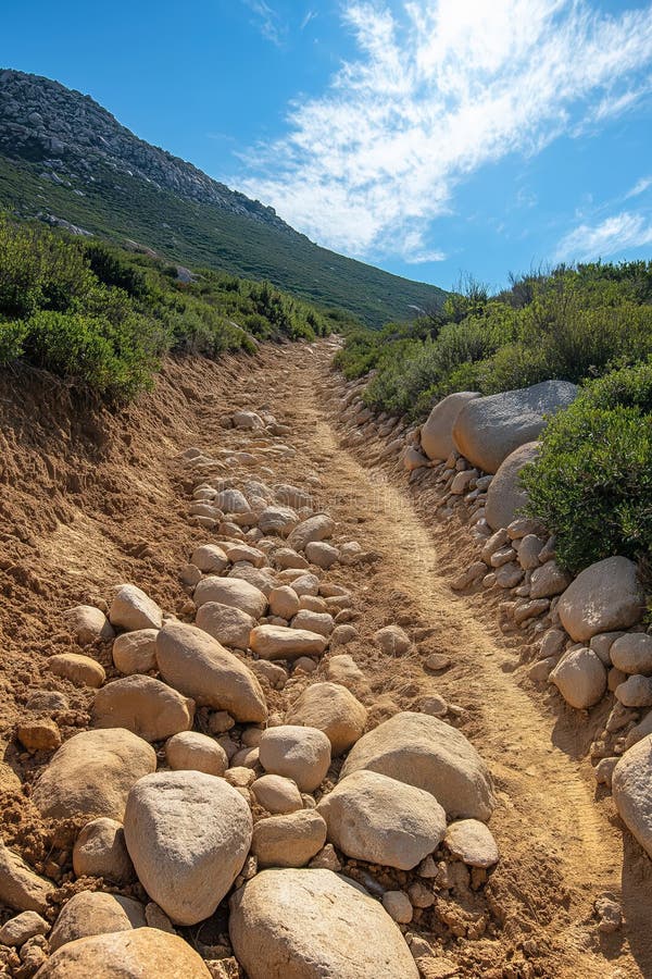 Rocky Hiking Trail Surrounded by Lush Greenery and Mountains Under a ...